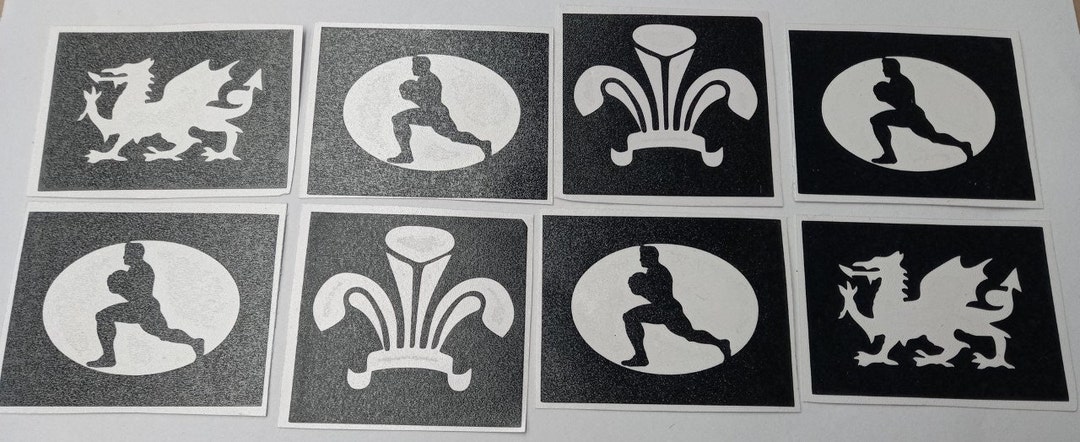 30 X Welsh Rugby Themed Stencils for Temporary Glitter Tattoos ...