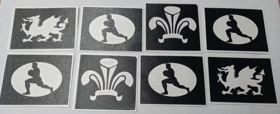 30 X Welsh Rugby Themed Stencils for Temporary Glitter Tattoos | Etsy