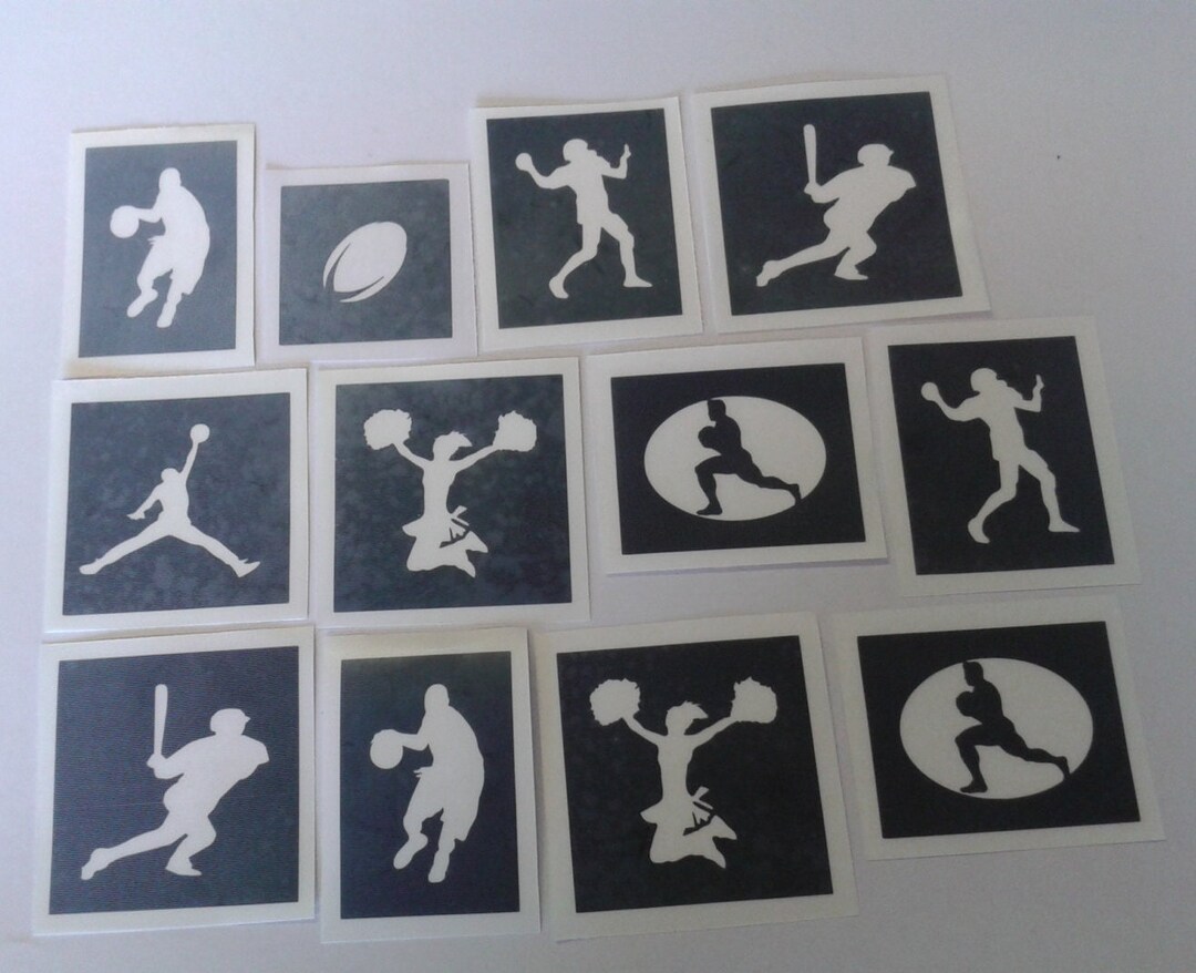 30 X American Sports Themed Stencils for Glitter Tattoos / Airbrush ...