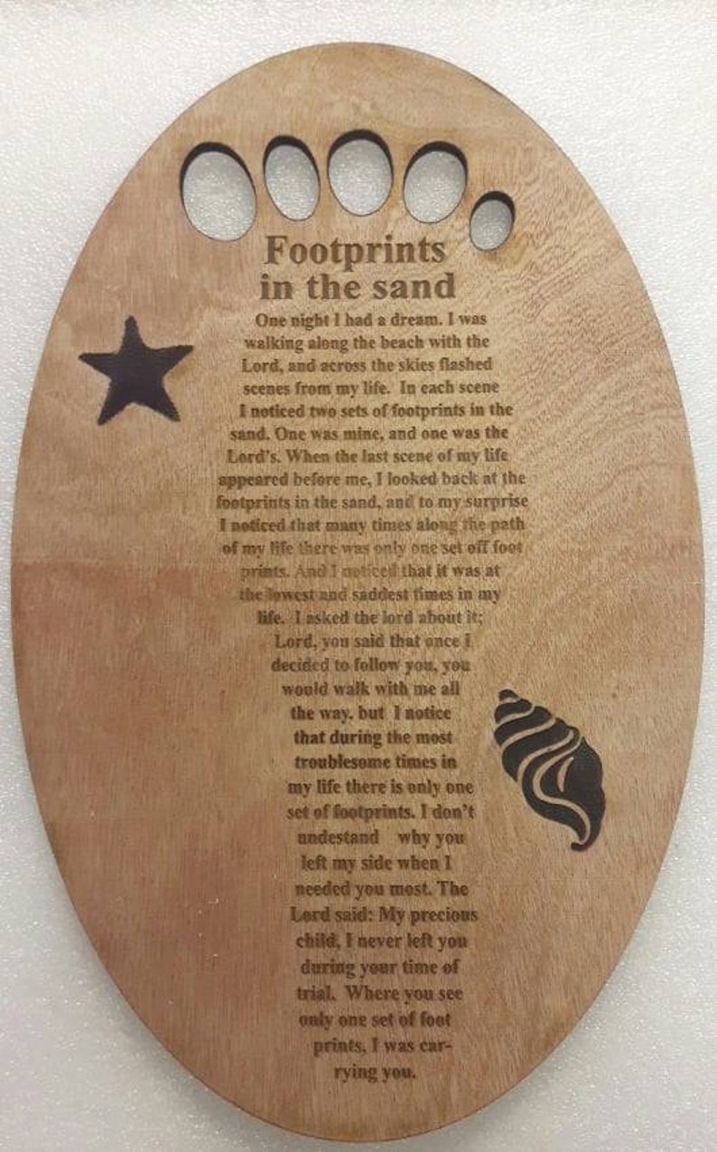 Bespoke Footprints Christian Poem in Wood With Toes Carved Out - Etsy