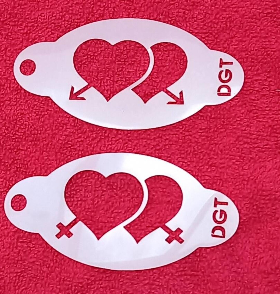 2 X Pride Themed Female & Male Symbol in Heart Face Painting Stencils ...