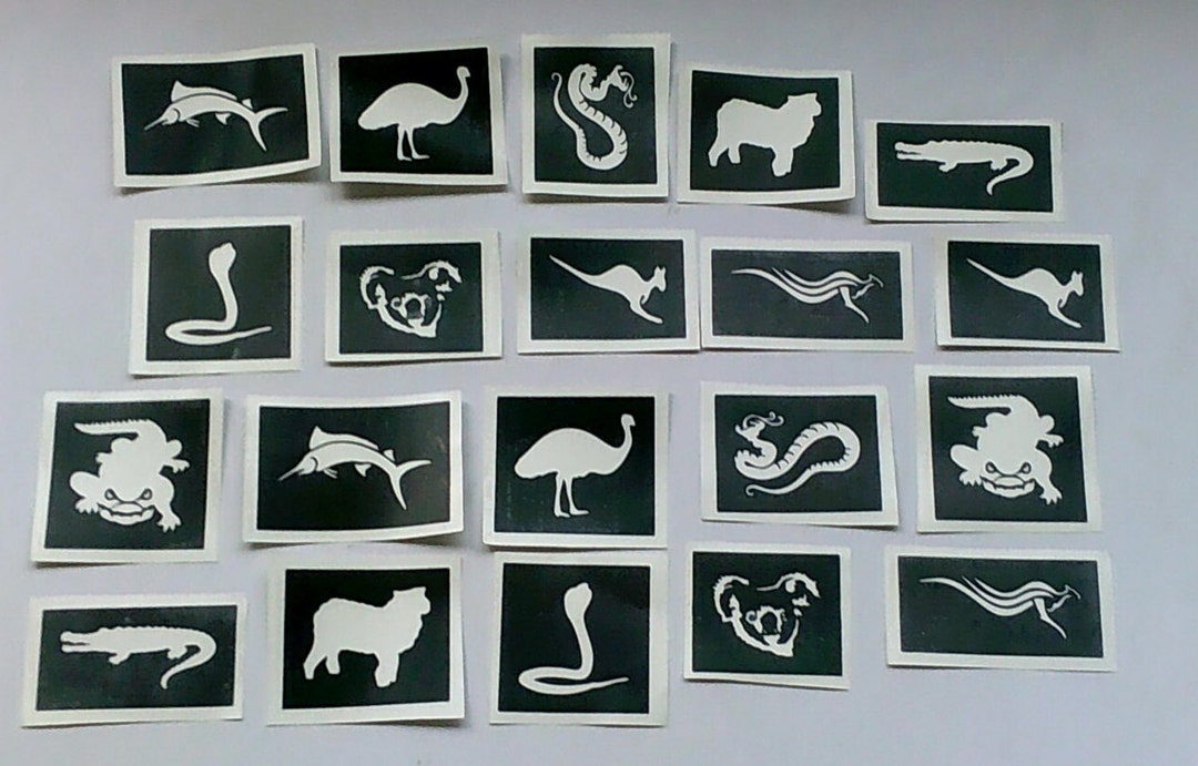 30 X Australian Animal Themed Mixed Stencils for Glitter Tattoos ...