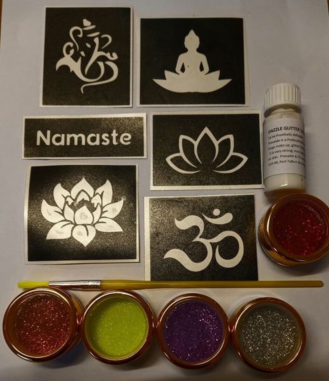 Hindu Themed Tattoo Set Including 30 Stencils + 5 Colors + Glue ...