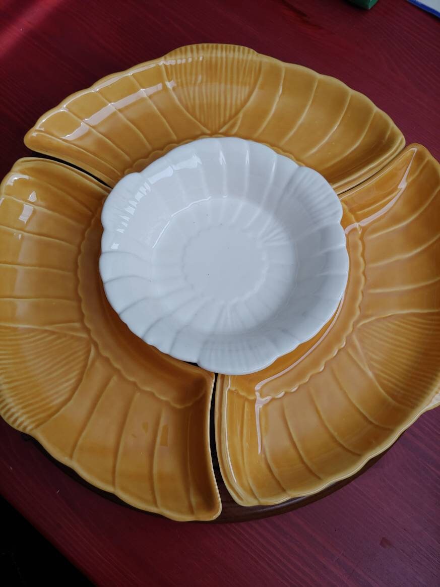 Art Deco Lazy Susan Plates, Art Deco Serving Dishes, Mustard Yellow ...