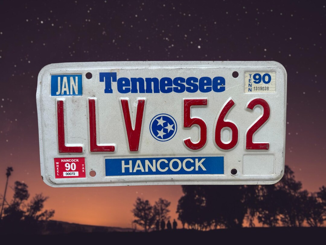 Vintage 1990 Tennessee License Plate – Hancock County – Red & Blue ...