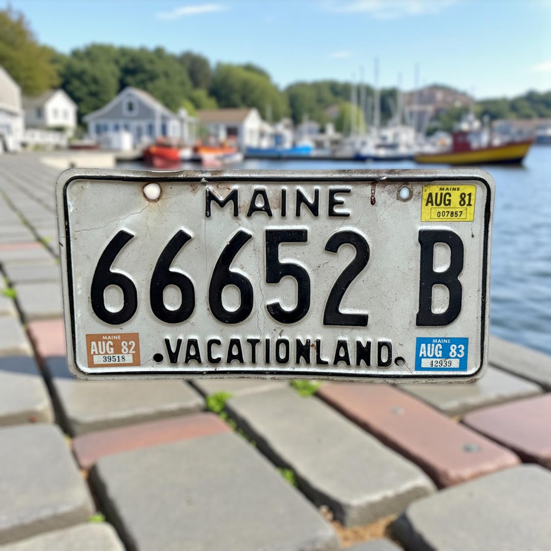 1983 Maine License Plate 66652 B – “vacationland” Black & White ...