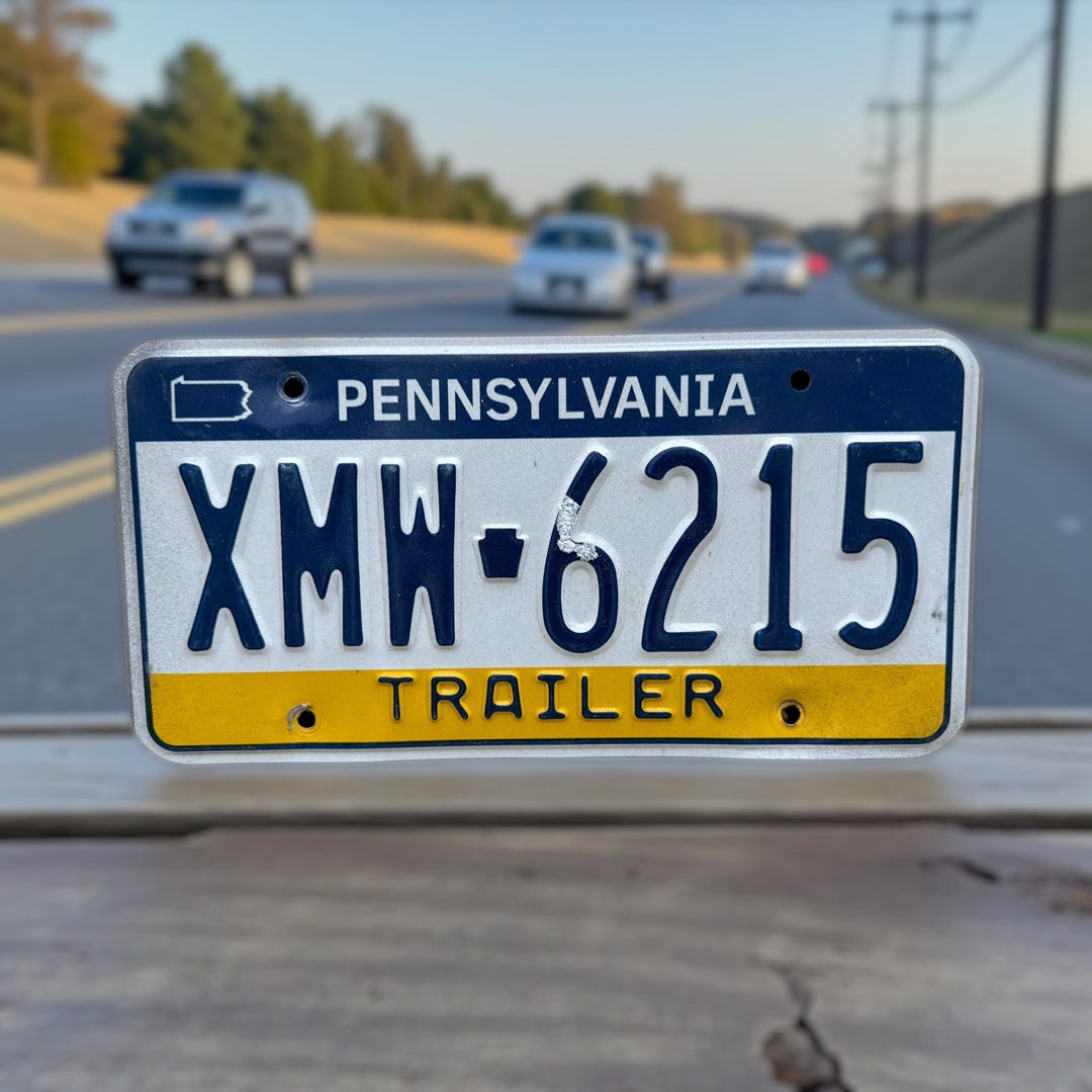 Vintage Pennsylvania Trailer License Plate, Blue & Yellow Embossed ...