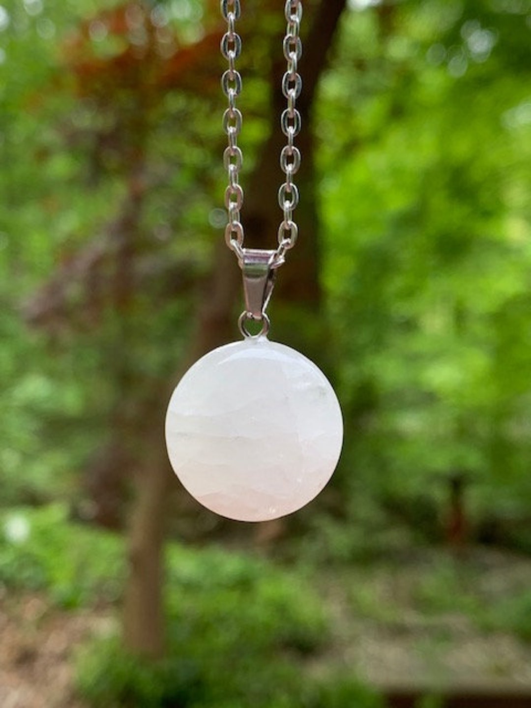 Clear Quartz Round Shaped Amulet W/ Chain - Clear Quartz Charm - Clear ...
