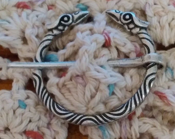 Viking Raven Cloak Pin 1 7/8" Norse Penannular Brooch Antique Silver ...