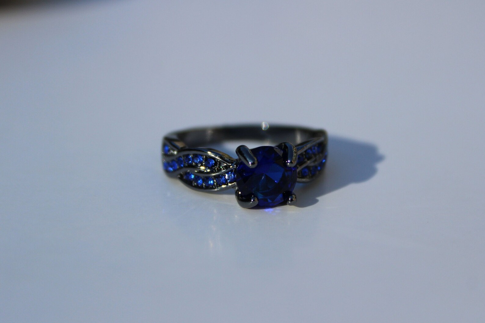Blue Sapphire 10KT Black Platinum Ring Size 9 Gemstone - Etsy