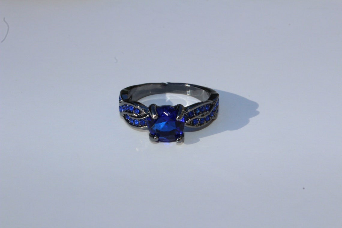 Blue Sapphire 10KT Black Platinum Ring Size 9 Gemstone | Etsy