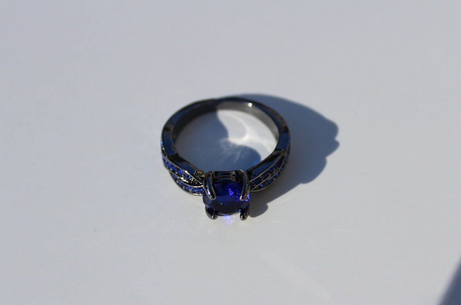 Blue Sapphire 10KT Black Platinum Ring Size 9 Gemstone - Etsy