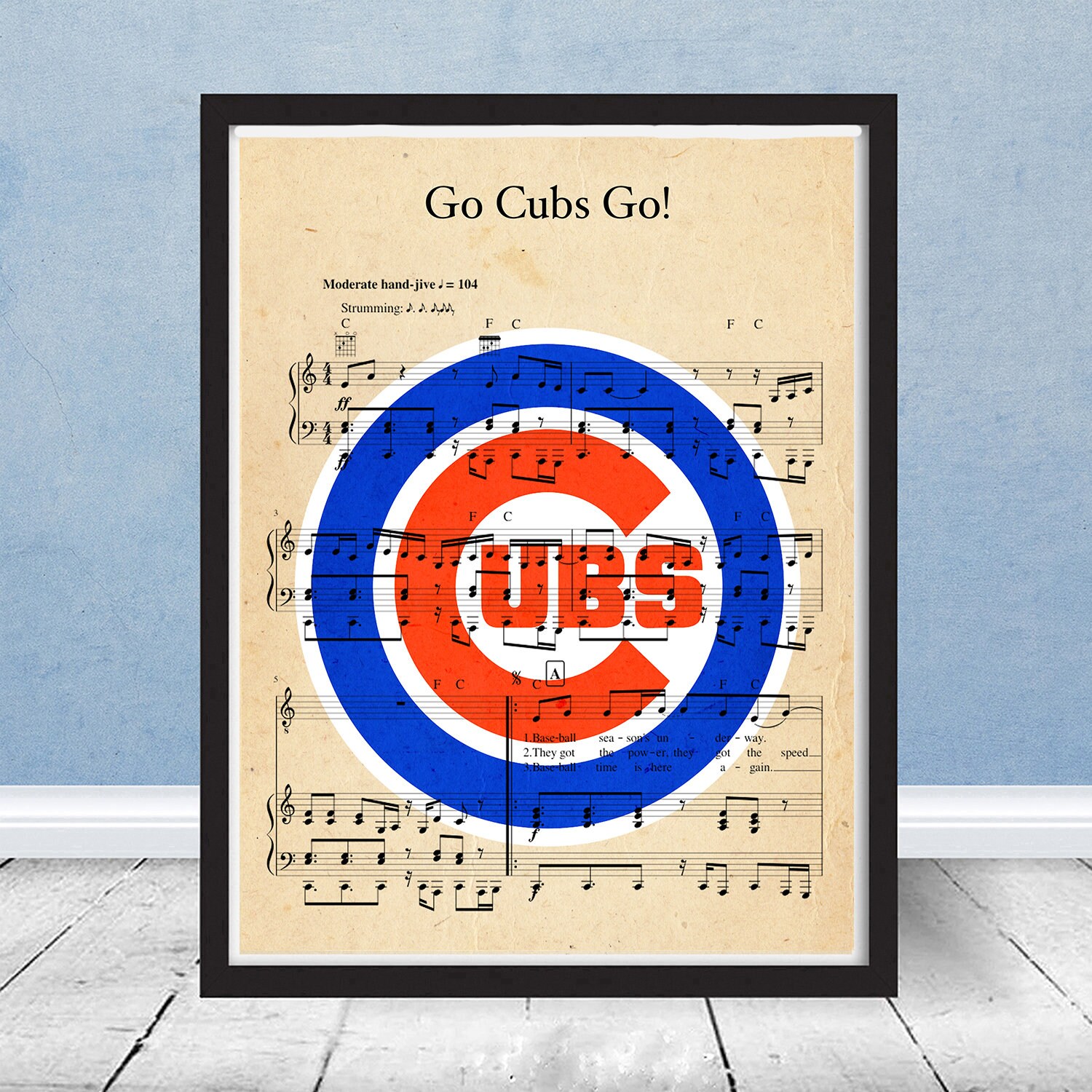 Chicago Cubs Go Cubs Go Sheet Music New Logo Wall Art Decor | Etsy
