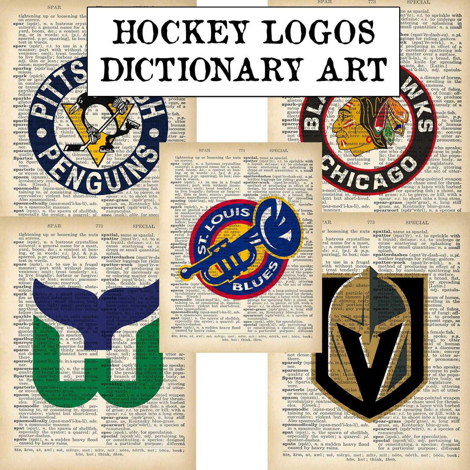 Vintage NHL Current Hockey Logos Old Dictionary Pages | Etsy