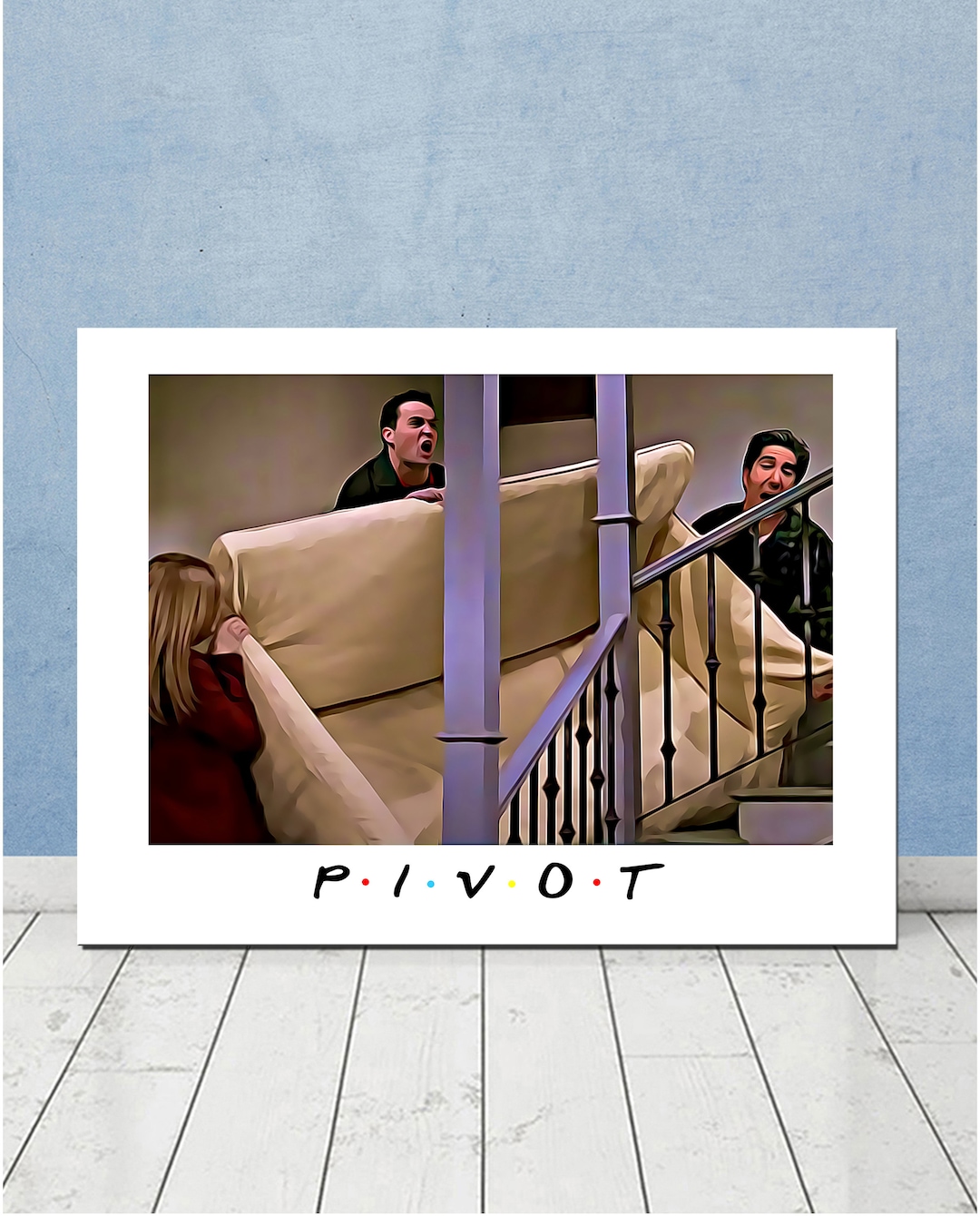 Friends Ross Pivot Moving Couch Comic Styled Print Rachel Chandler Funny Couch Moving Scene Meme ...