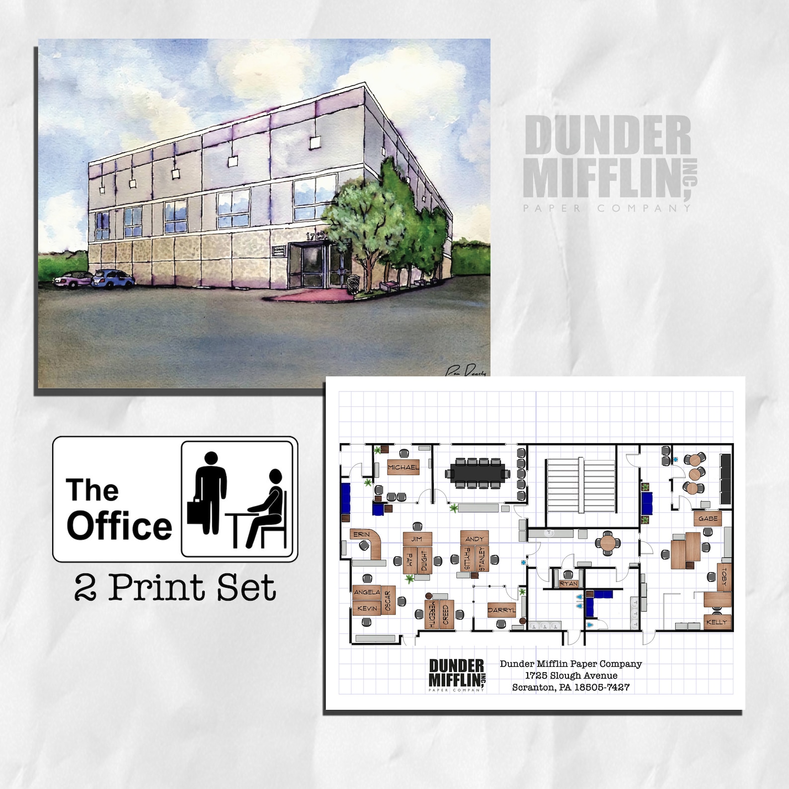 The Office Dunder Mifflin Floor Plan Pam Replica Watercolor Painting ...
