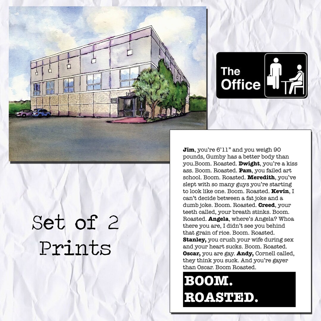 The Office Print Set: Boom Roasted Quotes, Dunder Mifflin Watercolor - Etsy