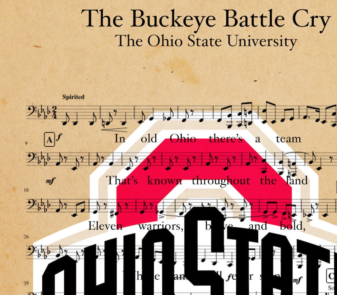 The Ohio State University Buckeyes Battle Cry Fight Song Sheet - Etsy