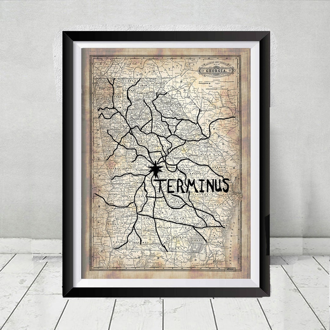 The Walking Dead Terminus Replica Map Prop Vintage Design Zombie Negan ...