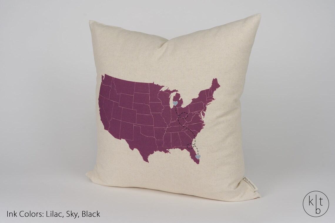 Personalized State to State USA Map Cotton Linen Pillow USA | Etsy