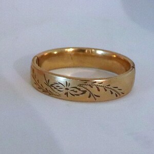 Vintage C1950s 12k Gold Filled Wide Etched Bangle Bracelet Signed ...