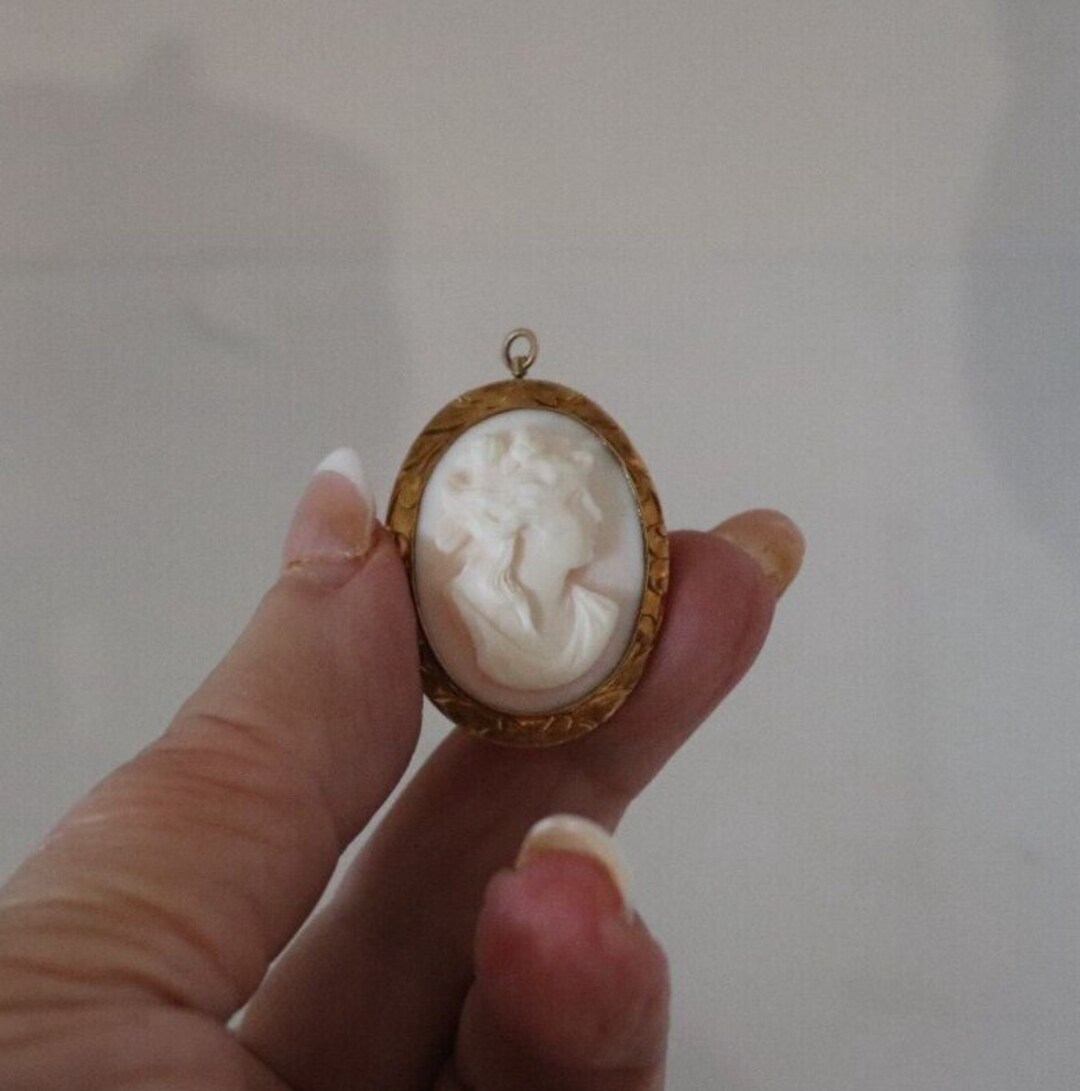 Antique 10k Solid Gold C1900s Shell Cameo Pendant Brooch Pin Hallmark ...