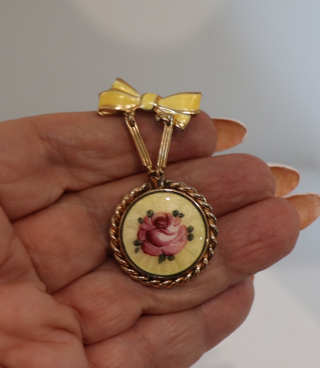 Vintage C1930s Guilloche Pink Rose Locket Pin Brooch Art Deco Gift - Etsy