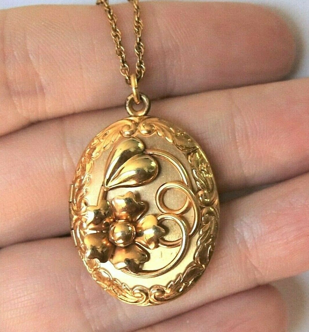 Antique C1930s 10k Gold Filled Violet Oval Locket 12 Gold Gf | Etsy