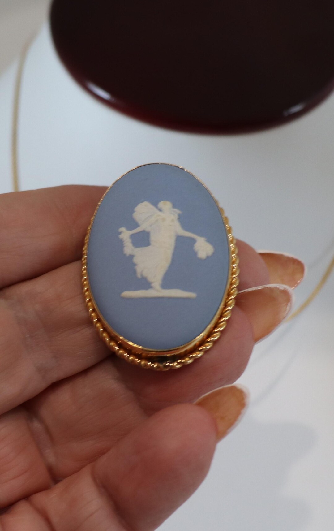 Vintage C1960s 12k Gold Filled Blue Wedgewood Diana Oval Pendant Brooch ...