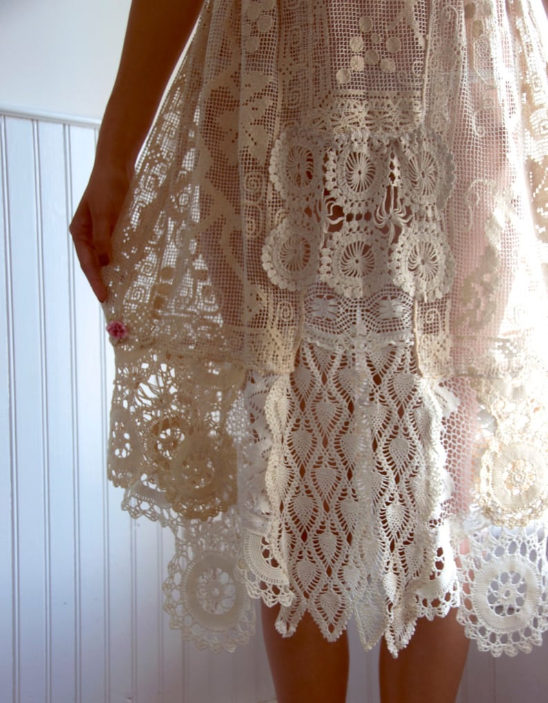 Filet Lace Dress Adorned With Vintage Hand Crochet Laces - Etsy