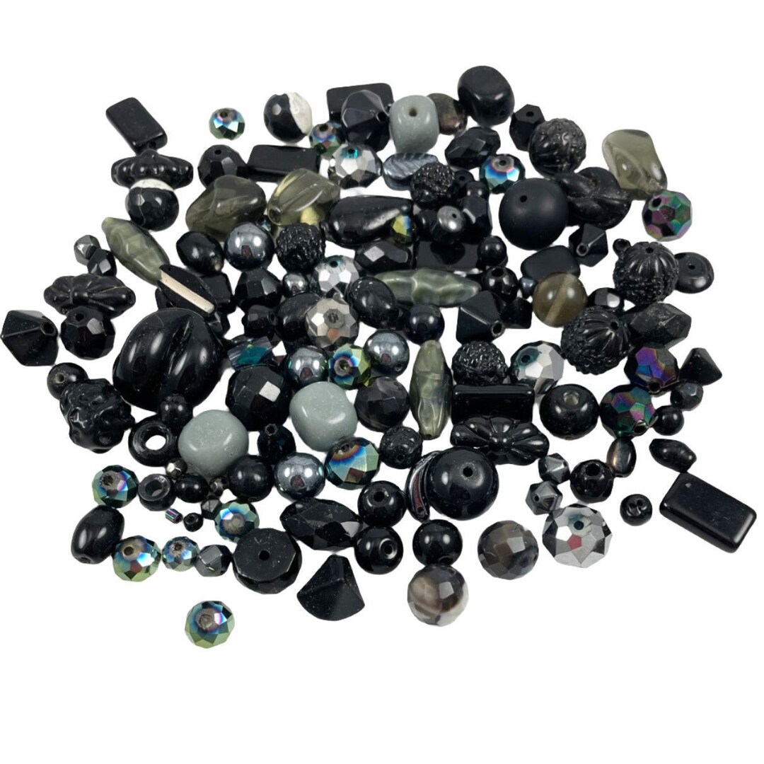 Vintage Black Glass Crystal Bead Mix Gray Charcoal Silver 100 Grams ...