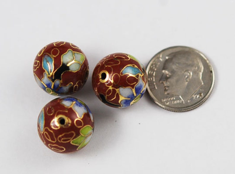 Cloisonne Rust Brown Round Beads (12) Chinese Enamel 8, 10, 12, 14mm ...