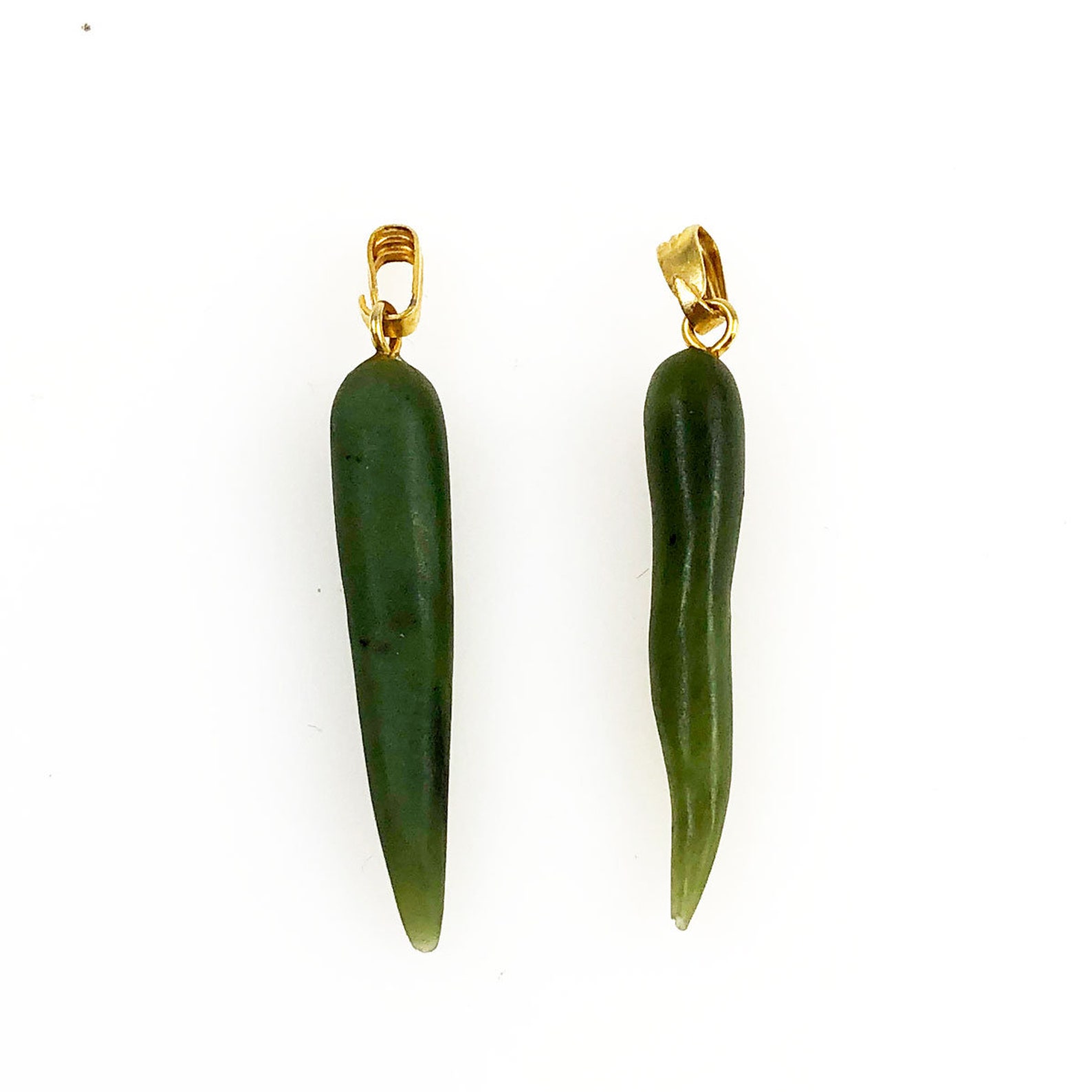 Green Jade Tusk Pendants Gold Bails 1970's NOS - Horn Lucky Amulets - Etsy