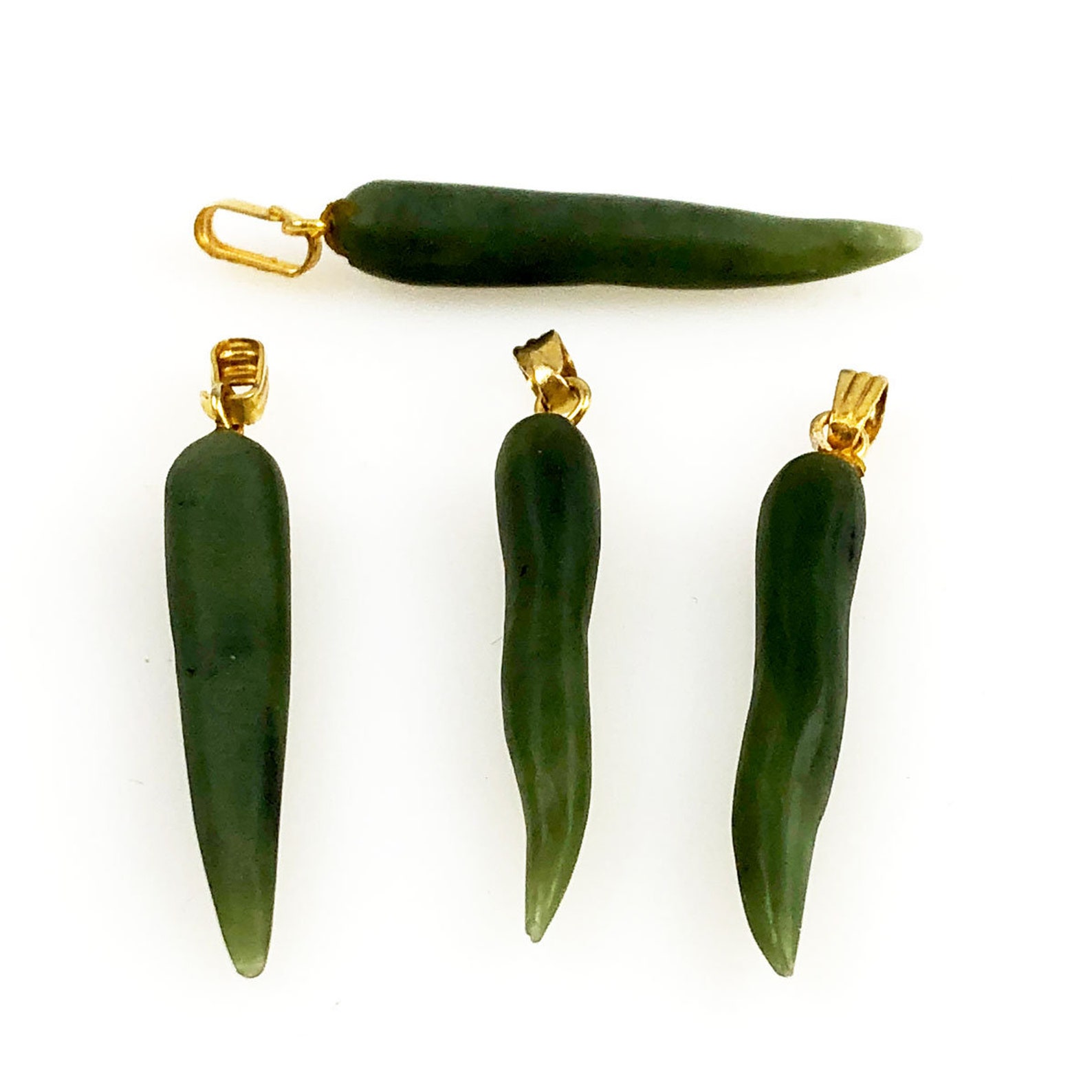 Green Jade Tusk Pendants Gold Bails 1970's NOS - Horn Lucky Amulets - Etsy