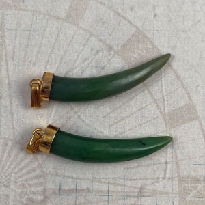 Green & Black Jade Tusk Tooth Pendants Gold Bails 1970's NOS - Horn ...
