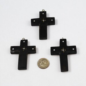 Black Horn Cross Pendant Silver Inlay - Unisex Natural Buffalo Horn ...