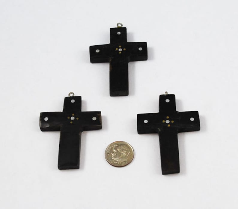 Black Horn Cross Pendant Silver Inlay Unisex Natural Buffalo - Etsy
