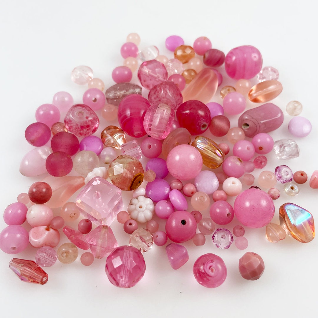 Big Pink Rose Glass Bead Mix Assortment 100grams Wholesale Craft ...