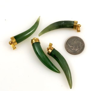 Green & Black Jade Tusk Tooth Pendants Gold Bails 1970's NOS - Horn ...