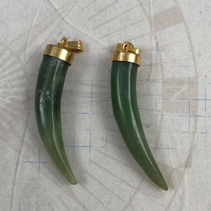 Green & Black Jade Tusk Tooth Pendants Gold Bails 1970's NOS - Horn ...