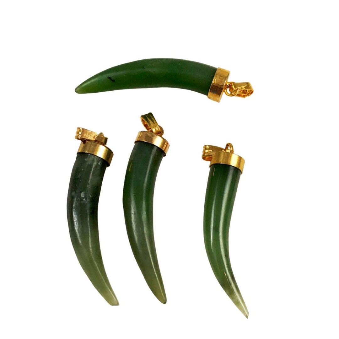 Green & Black Jade Tusk Tooth Pendants Gold Bails 1970's NOS - Horn ...