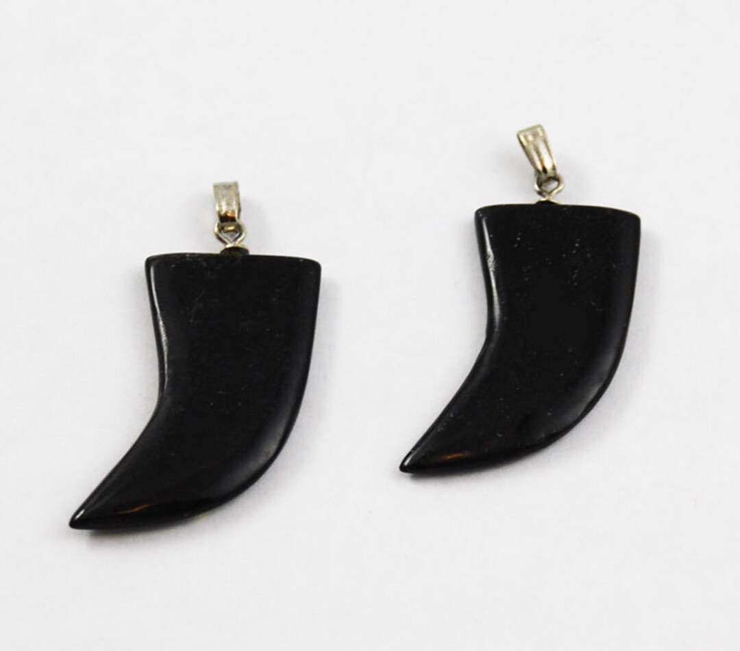 Jade Horn Tusk Tooth Pendants (2) - Black Lucky Amulet Gemstone ...