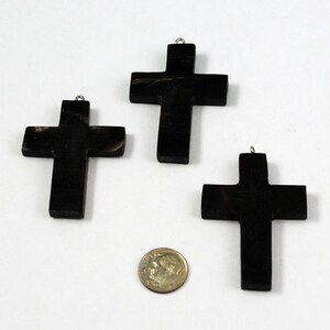 Black Horn Cross Pendant Silver Inlay - Unisex Natural Buffalo Horn ...