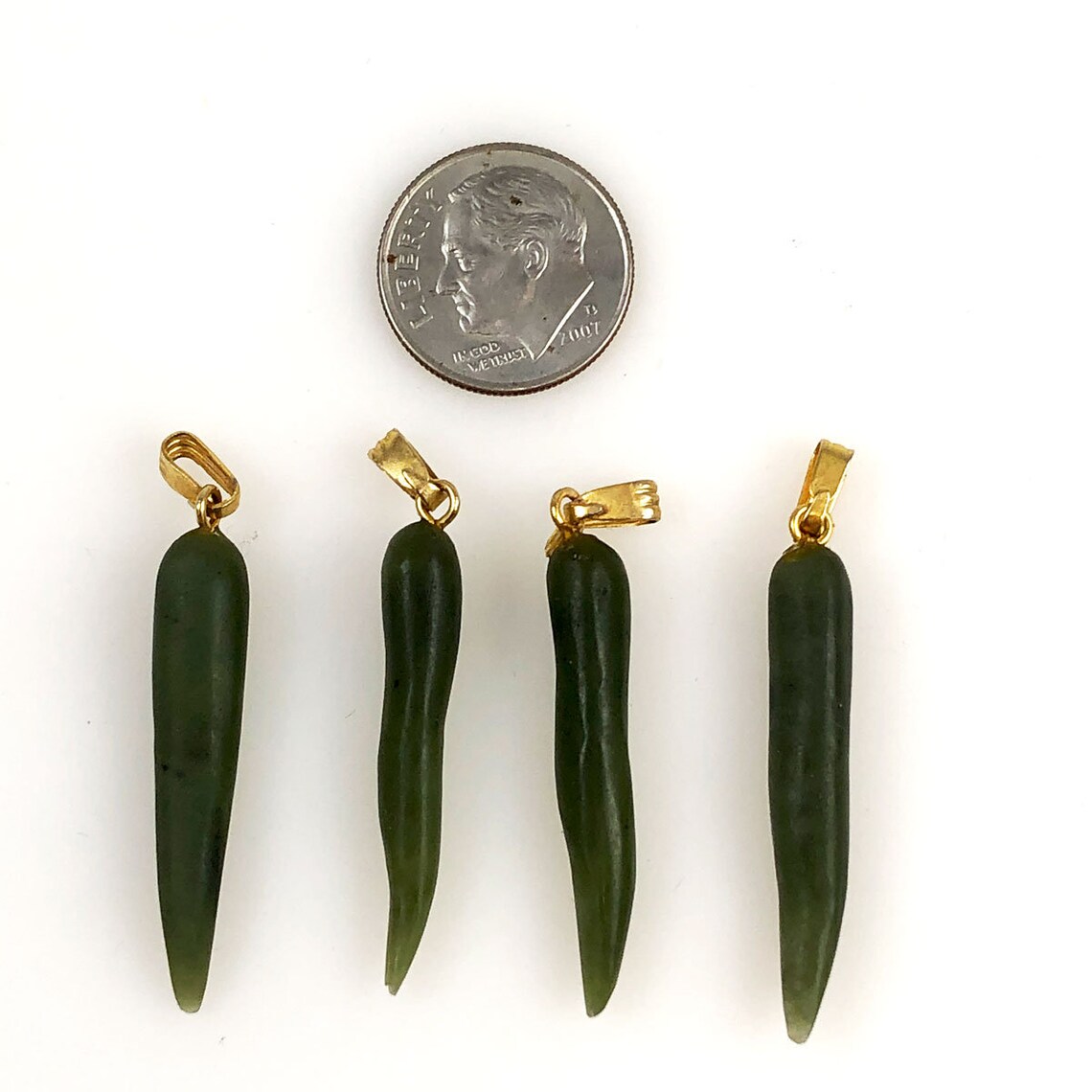 Green Jade Tusk Pendants Gold Bails 1970's NOS Horn - Etsy