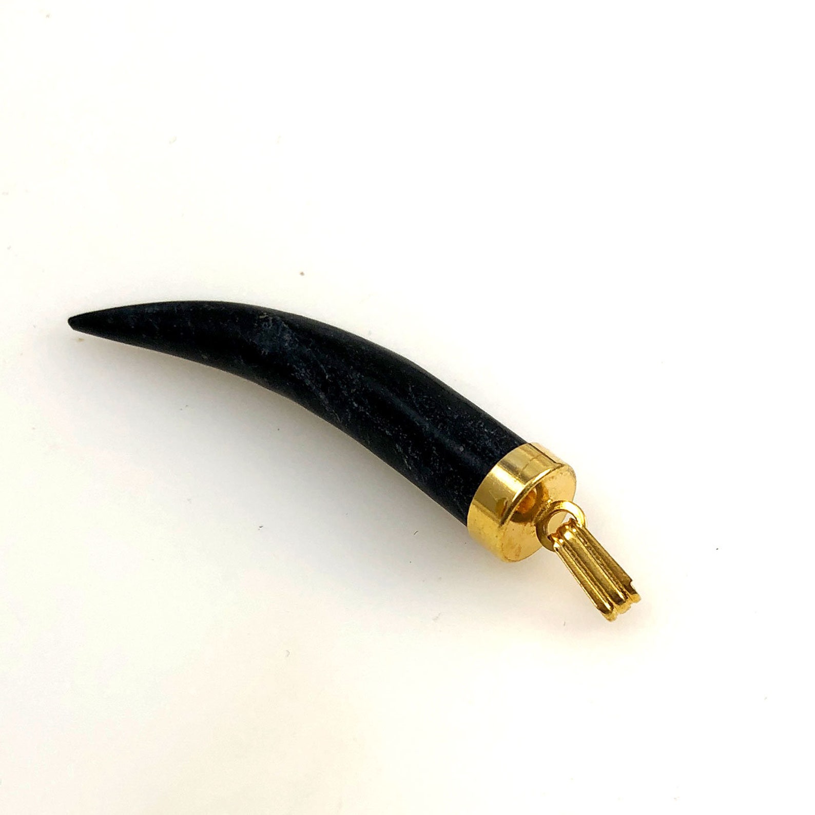 Green & Black Jade Tusk Tooth Pendants Gold Bails 1970's NOS - Horn ...
