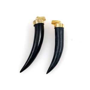 Green & Black Jade Tusk Tooth Pendants Gold Bails 1970's NOS - Horn ...