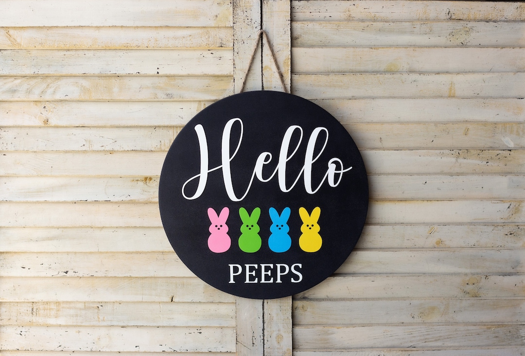Easter Door Hanger - Hello Peeps Sign - Easter Wreath - Easter Front ...