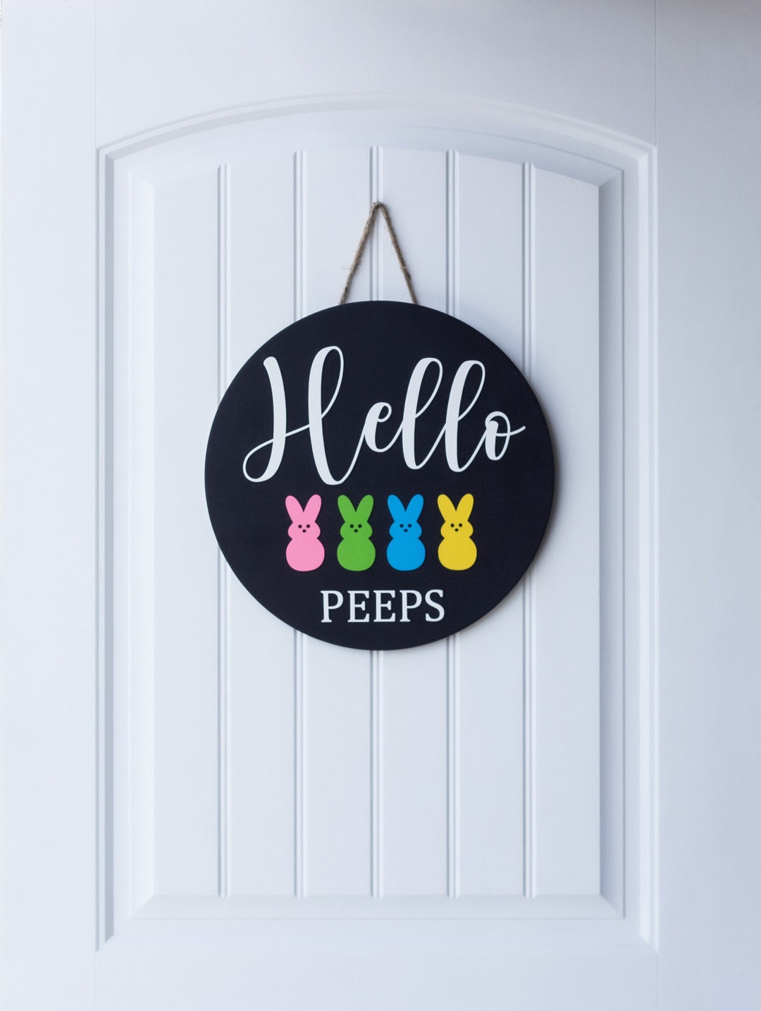 Easter Door Hanger Hello Peeps Sign Easter Wreath Easter Front Door ...