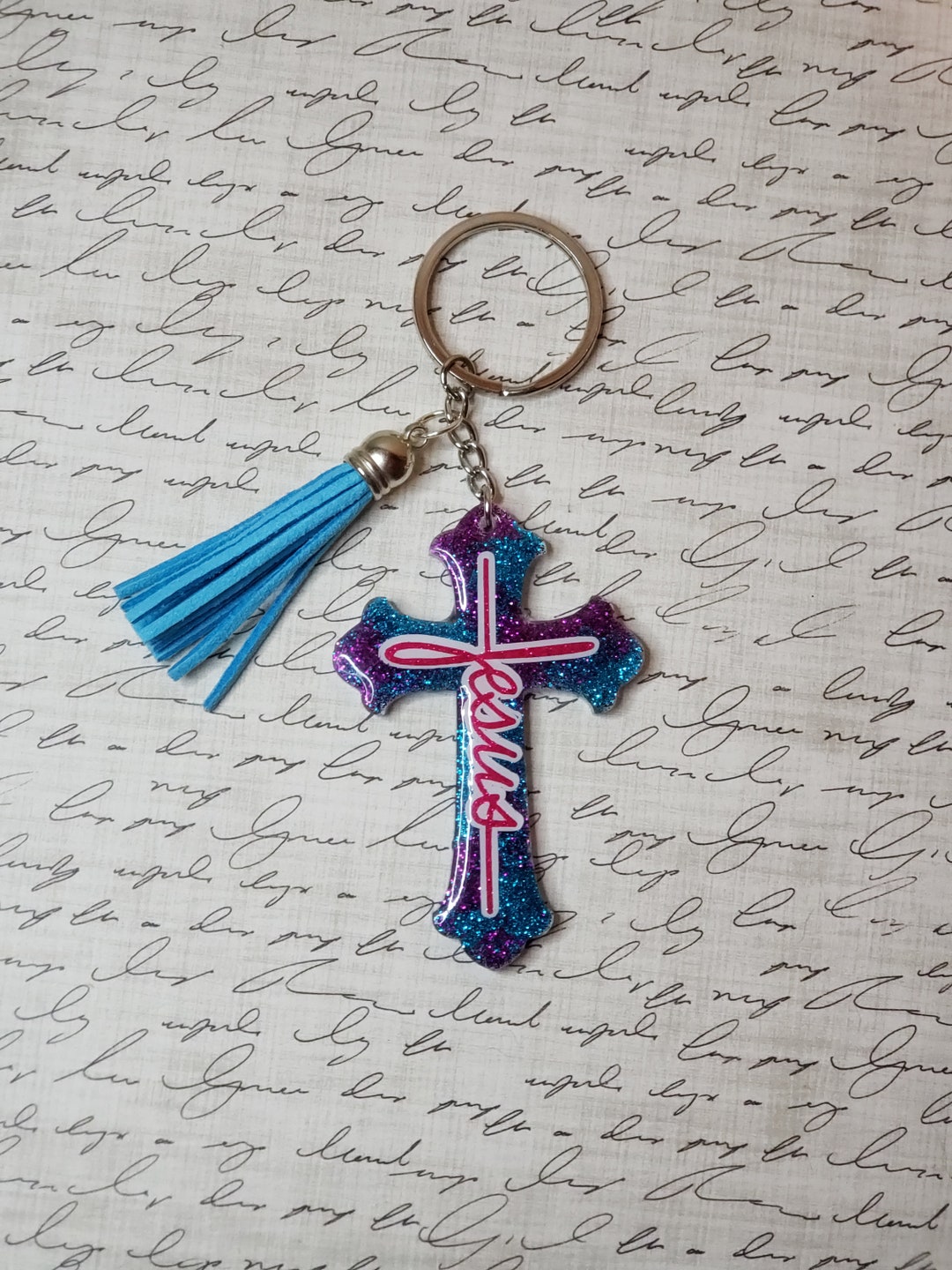 Jesus Cross Keychain / Handmade / Religious / Glitter Keychain / Custom ...