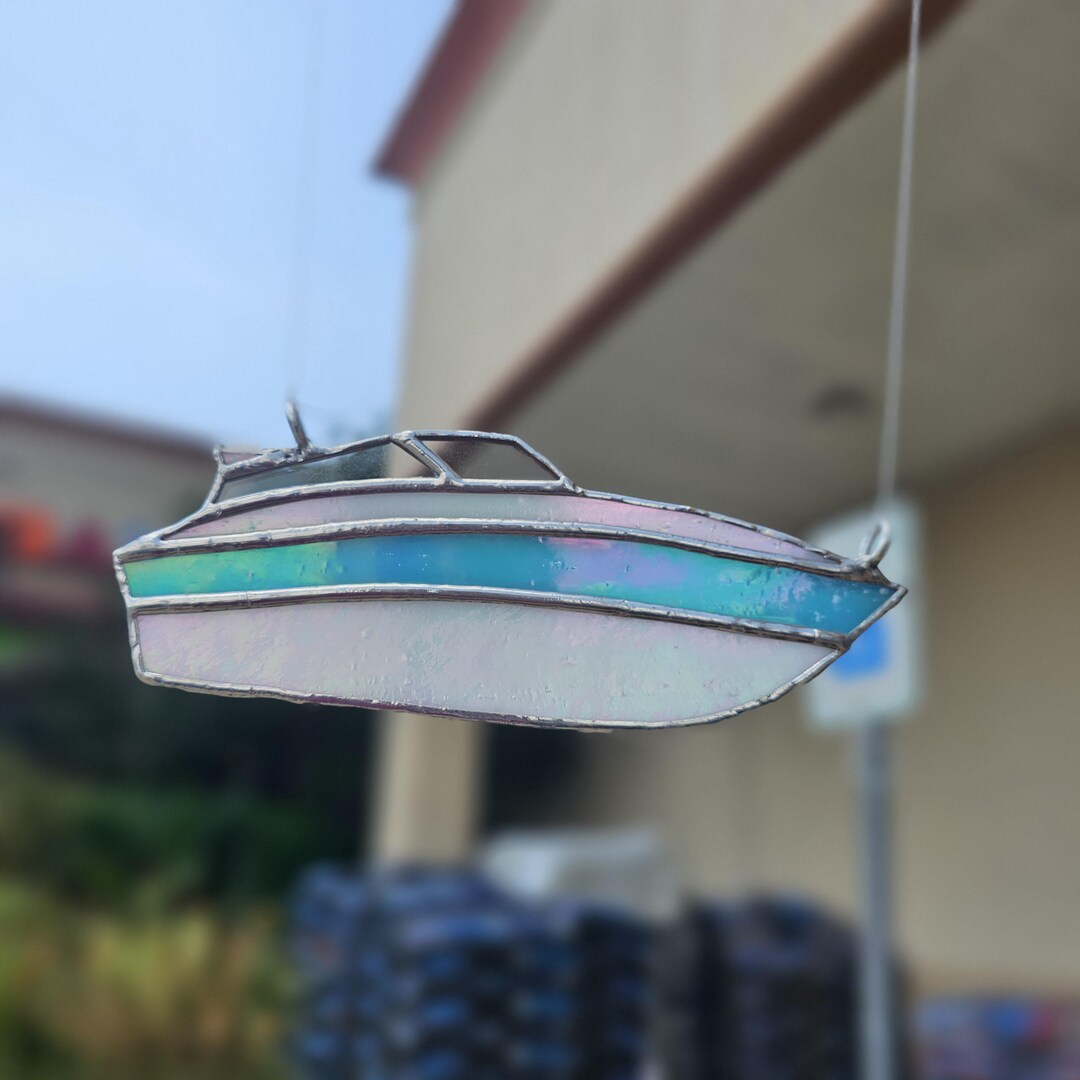 Stained Glass Speed Boat: Handmade Lake House Wall Art - Etsy